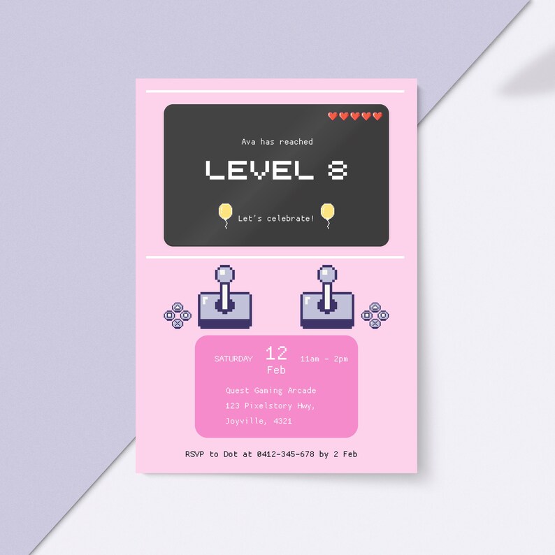 Editable Arcade Invitation Digital Download Retro Game Party Invite ...