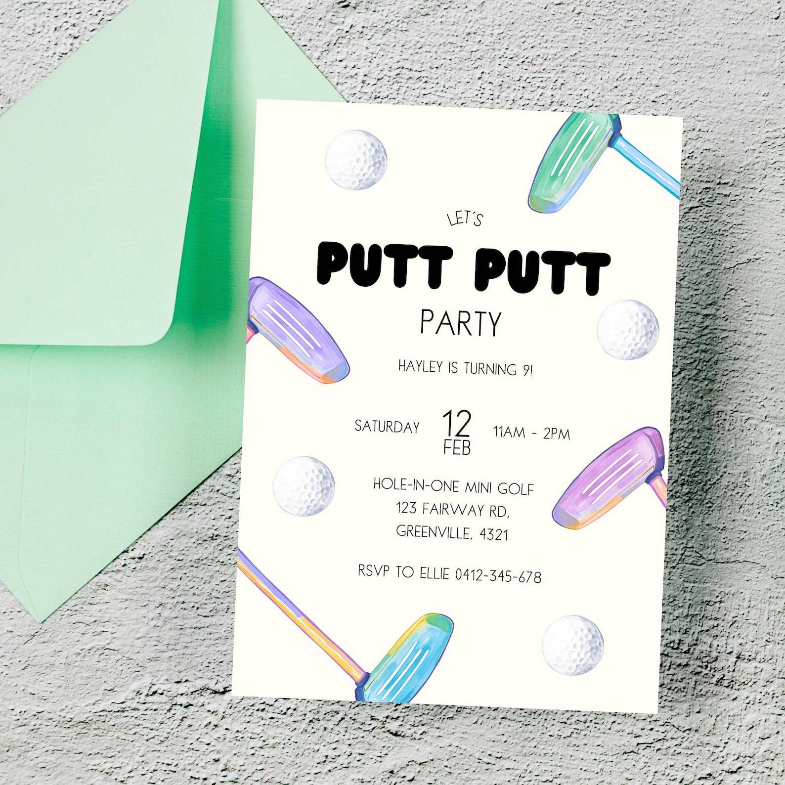 Editable Mini Golf Invitation Digital Download Watercolour Golf ...