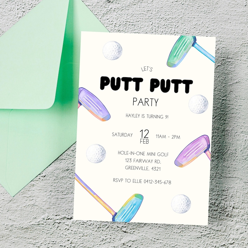 Editable Mini Golf Invitation Digital Download Watercolour Golf ...