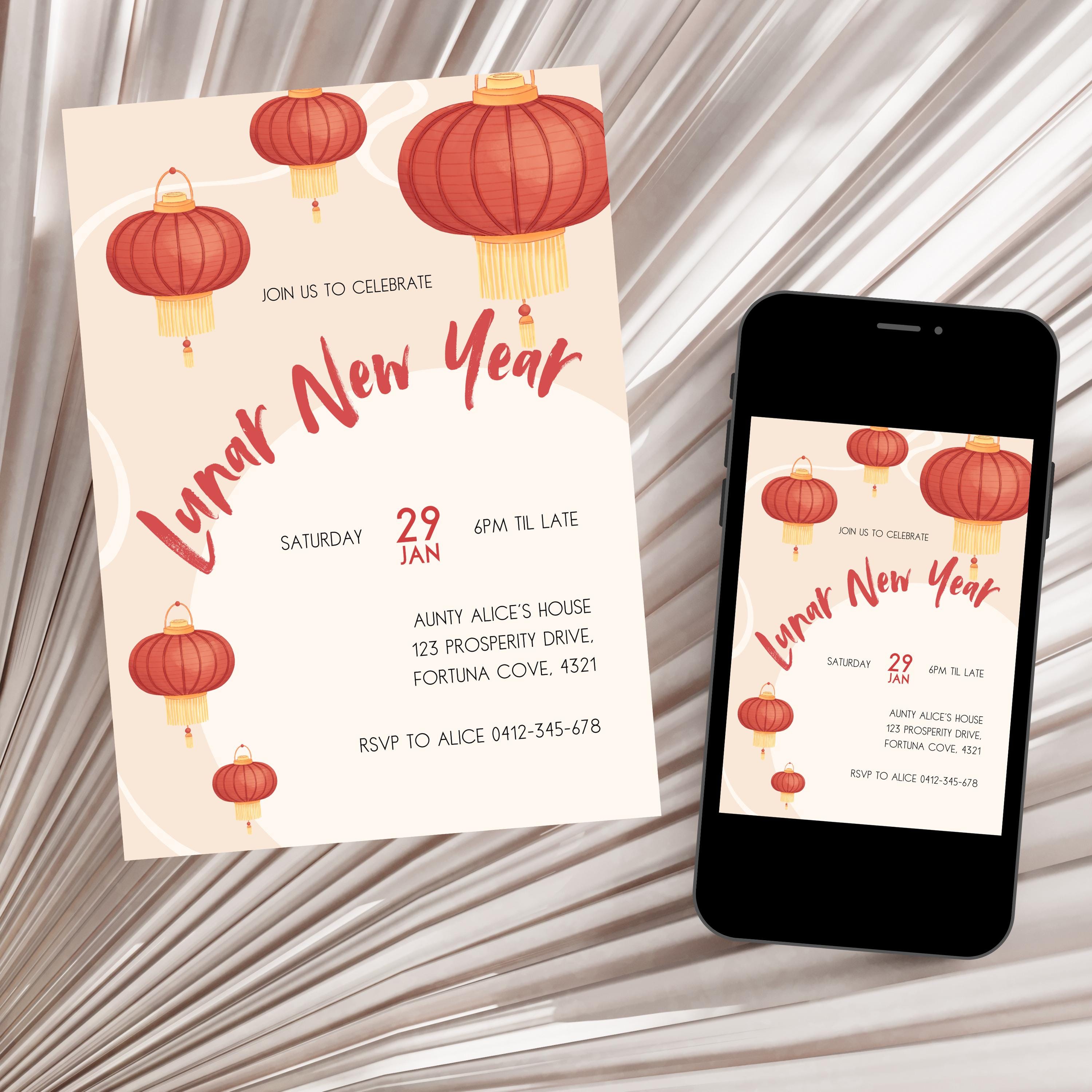 Editable Lunar New Year Invitation Digital Download Red Lantern Party ...