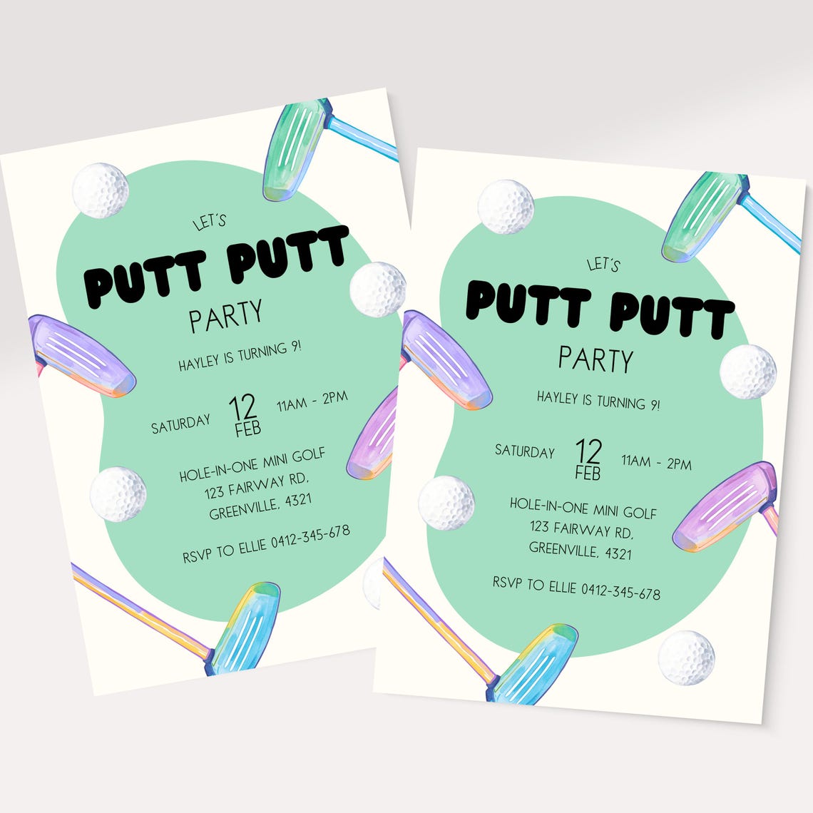 Editable Mini Golf Invitation Digital Download Watercolour Golf ...
