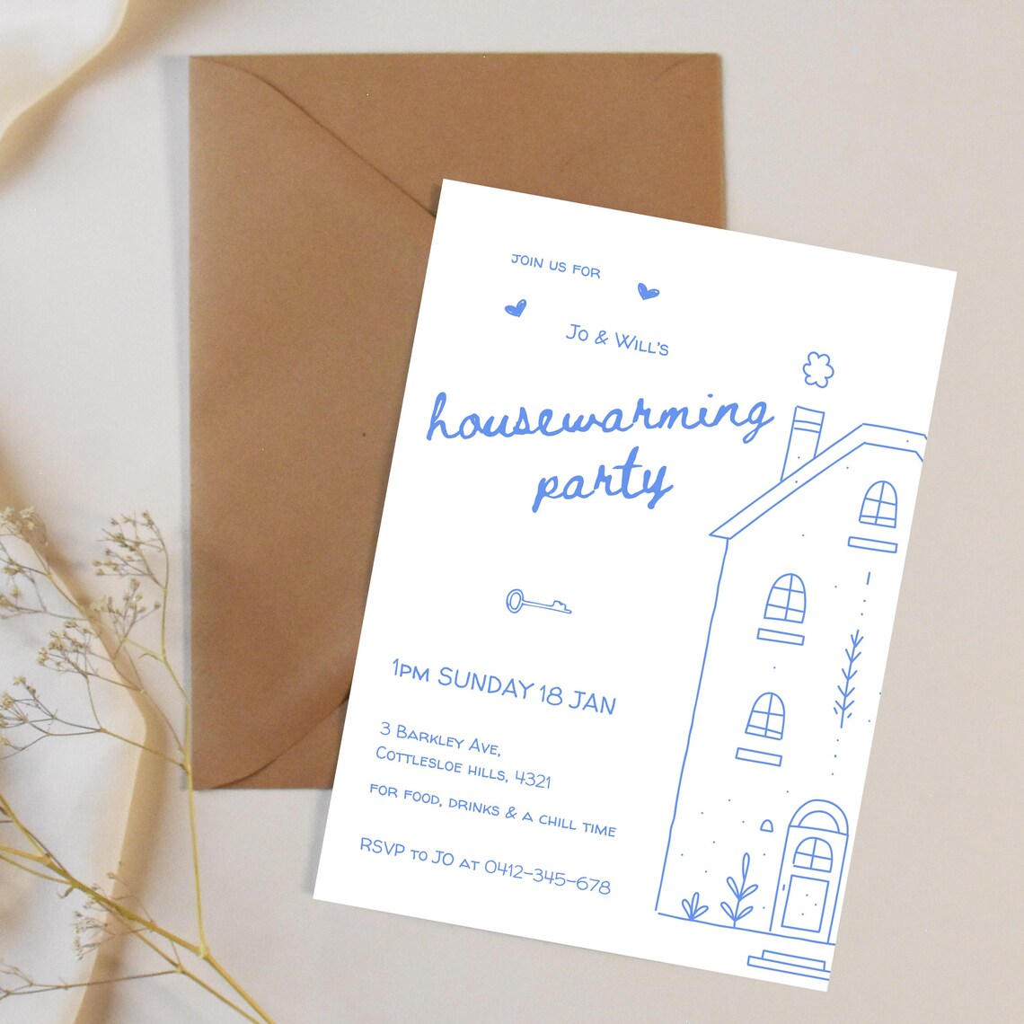 Editable Housewarming Invitation Digital Template Whimsical Hand Drawn ...