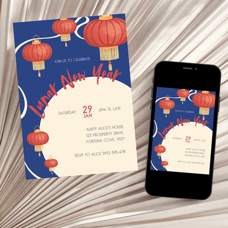 Editable Lunar New Year Invitation Digital Download Red Lantern Party ...