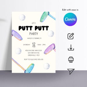 Editable Mini Golf Invitation Digital Download Watercolour Golf ...
