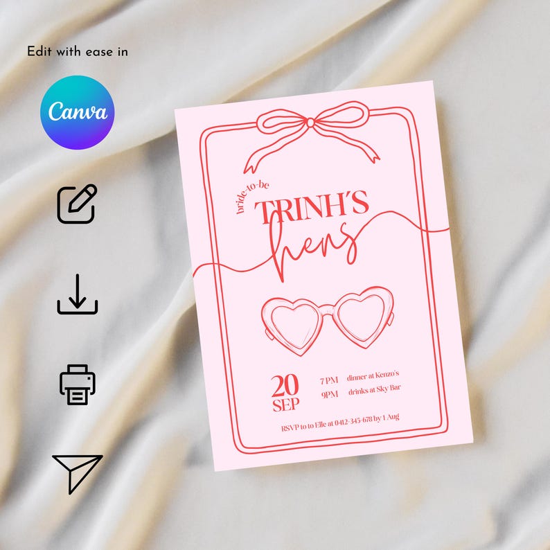 Editable Hens Party Invitation Digital Bachelorette Invite Minimalist ...