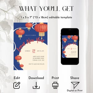 Editable Lunar New Year Invitation Digital Download Red Lantern Party ...