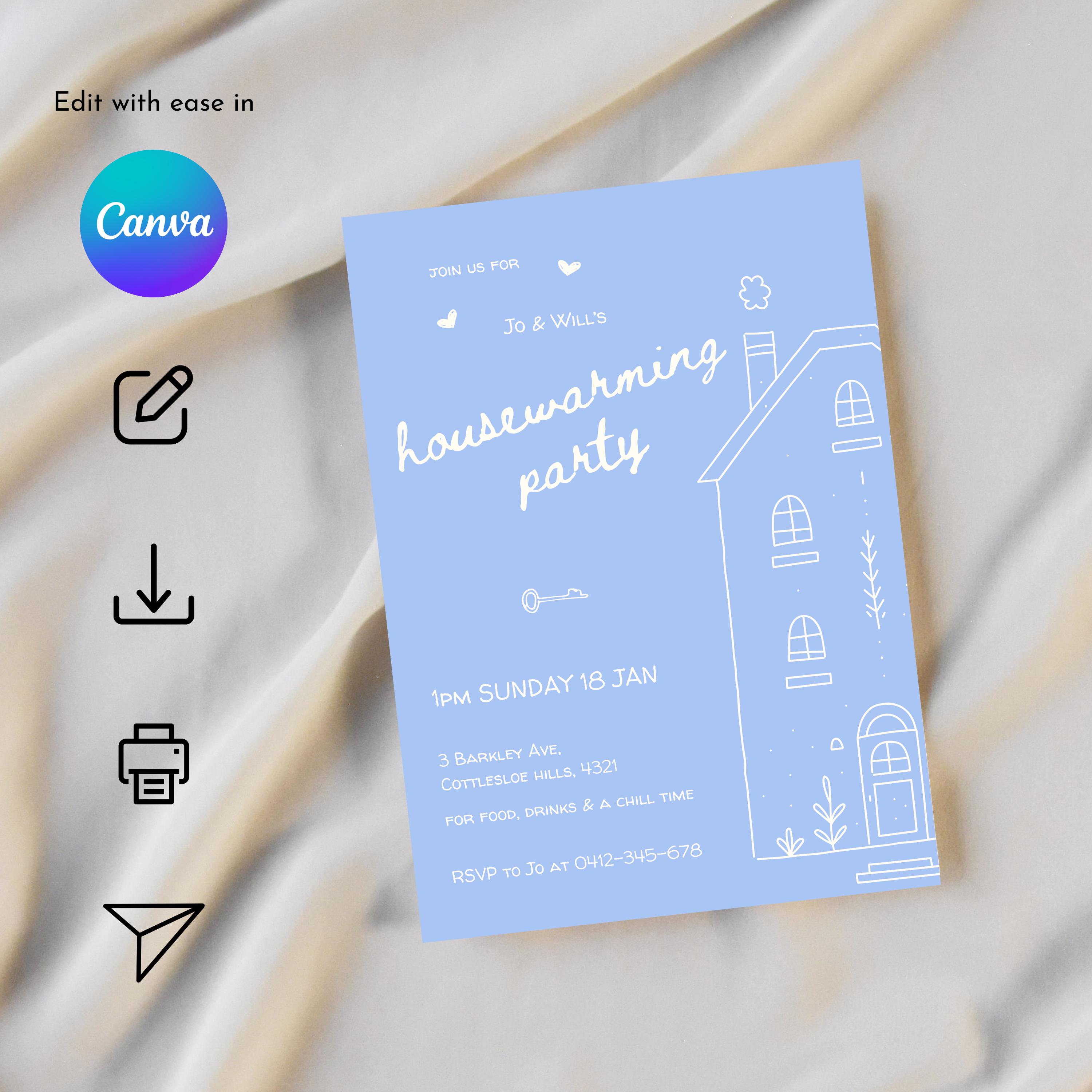 Editable Housewarming Invitation Digital Template Whimsical Hand Drawn ...