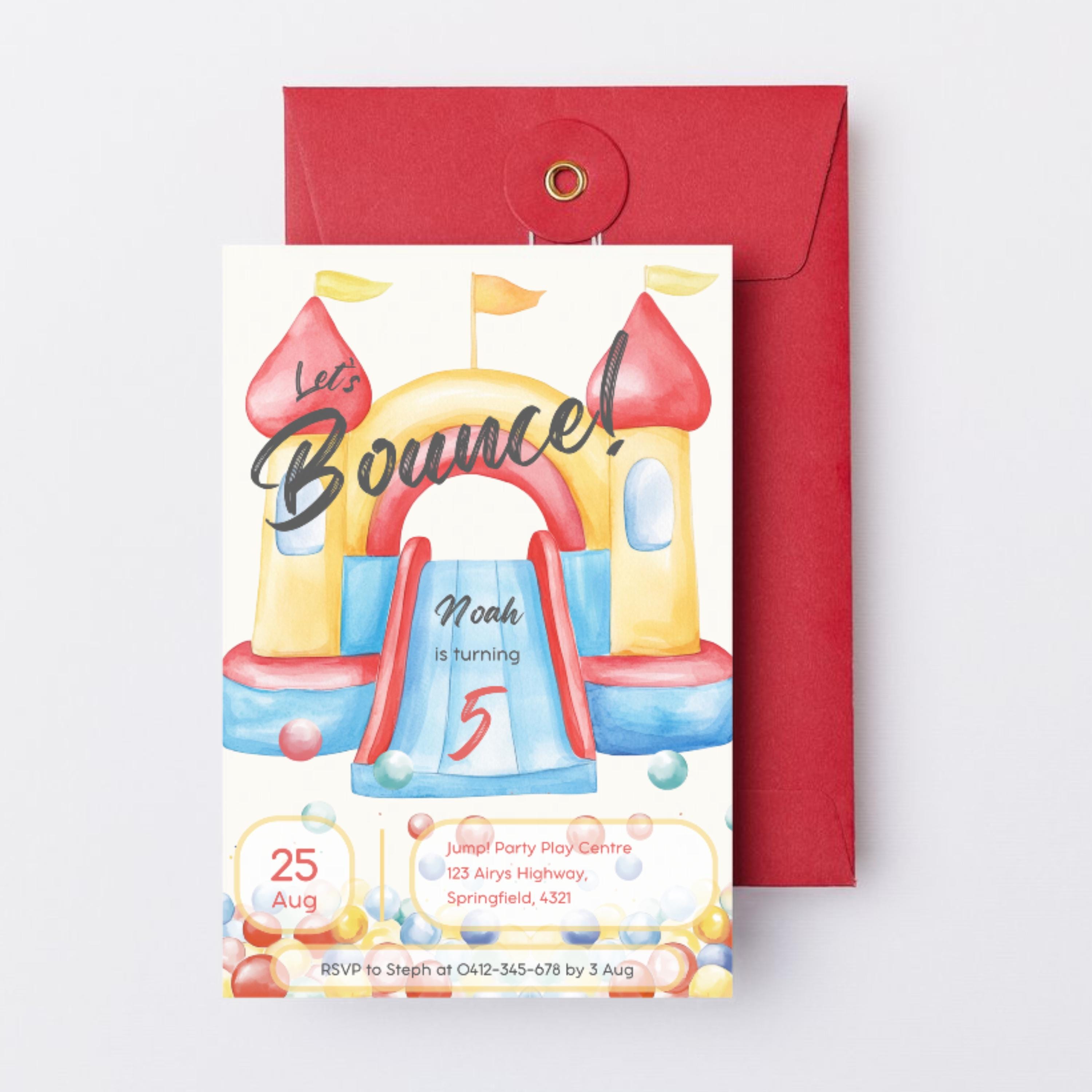 Editable Kids Birthday Invitation Template With Jumping Castle and Ball ...