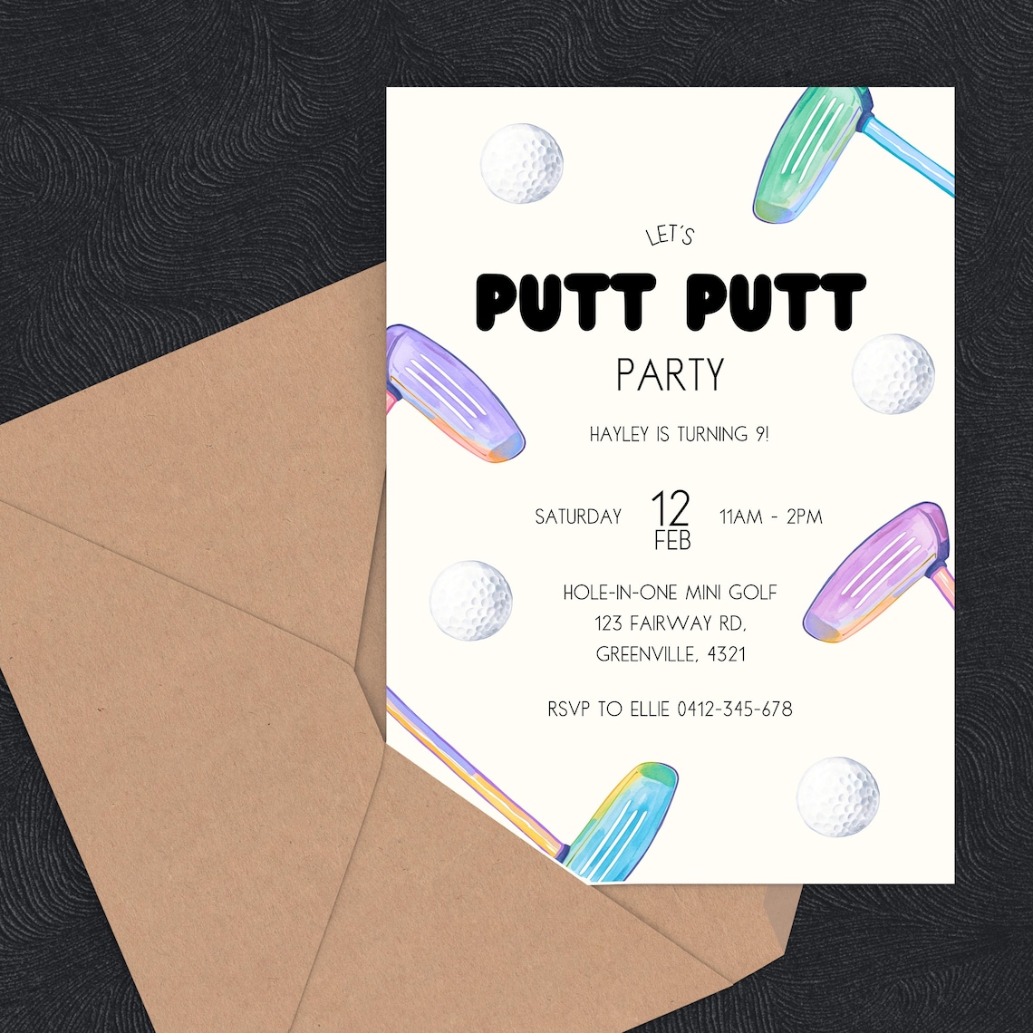 Editable Mini Golf Invitation Digital Download Watercolour Golf ...