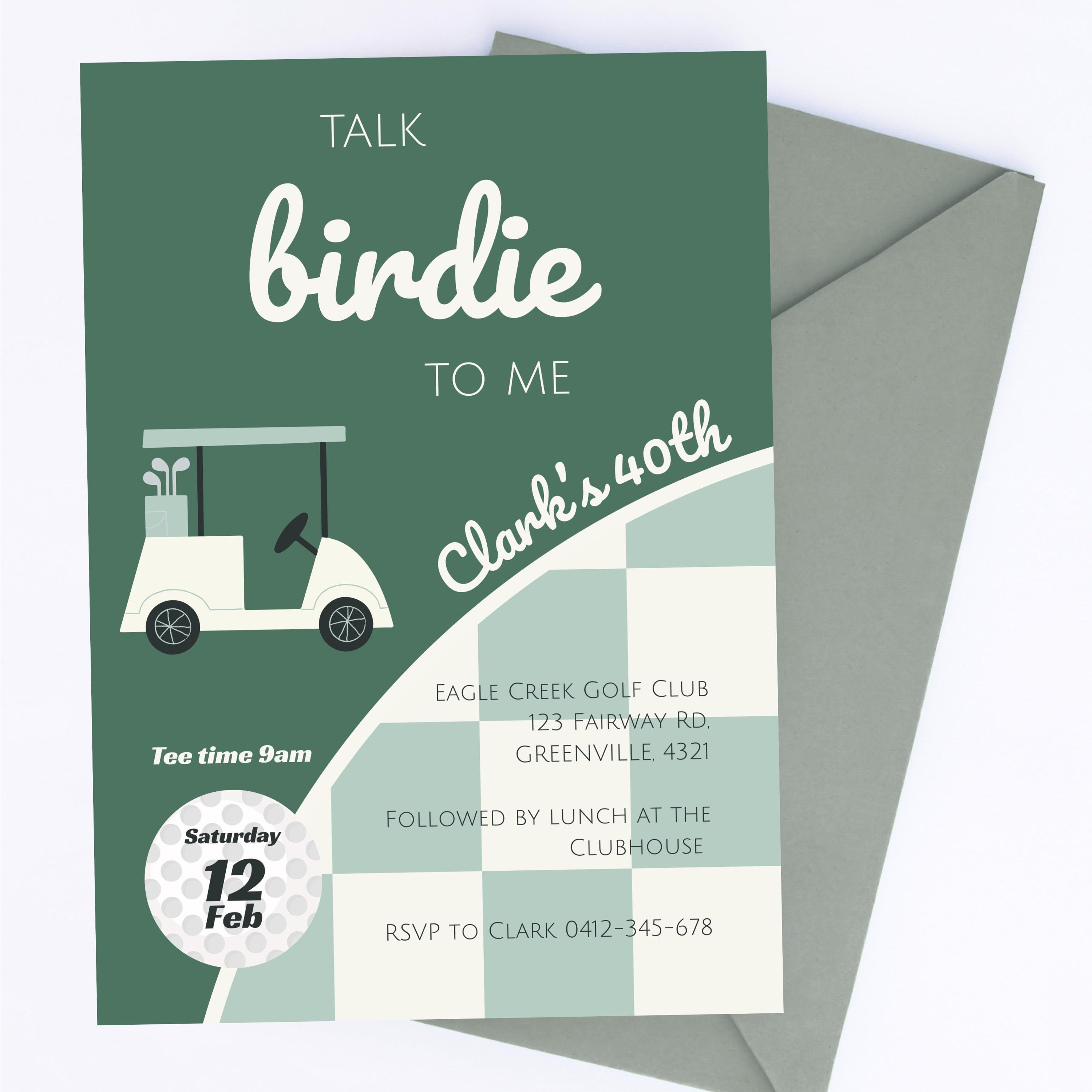 Editable Golf Party Invitation in Green Digital Template for Golf Event ...