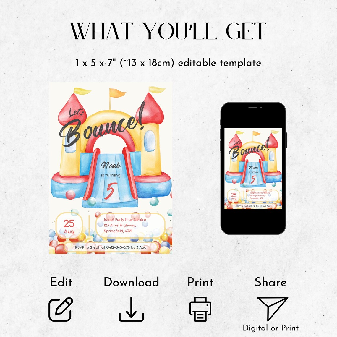 Editable Kids Birthday Invitation Template With Jumping Castle and Ball ...