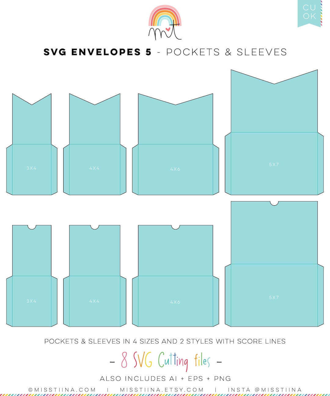 Envelopes 5 Pockets + Sleeves SVG Digital Die Cutting Files With Liners ...