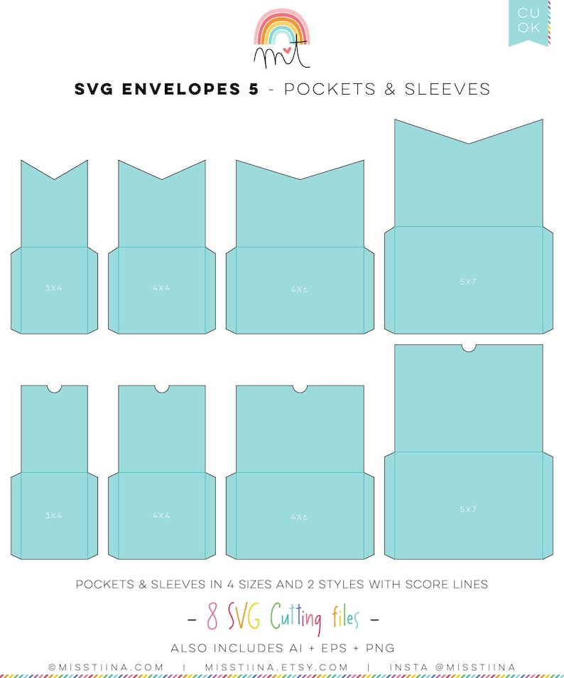 Envelopes 5 Pockets Sleeves SVG Digital Die Cutting Files - Etsy