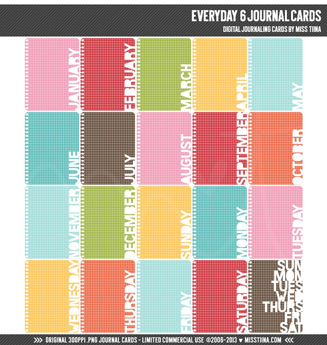 Everyday 6 Digital Journal Cards - 3x4 Project Life Inspired Printable ...