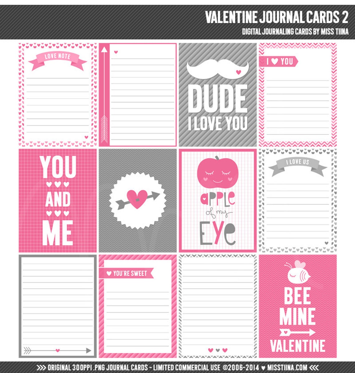 Valentine 2 Digital Journal Cards - 3x4 Project Life Inspired Printable ...