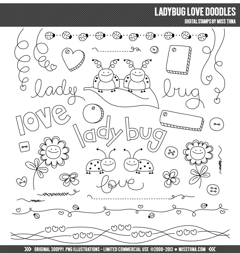 Ladybug Love Doodles Digital Stamps Clipart Clip Art | Etsy