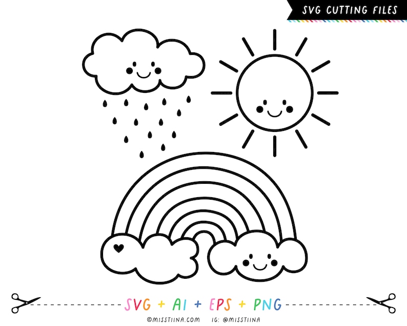 Cloud Rainbow Sun SVG Outlines Digital Cut Files + Vectors and Clipart ...
