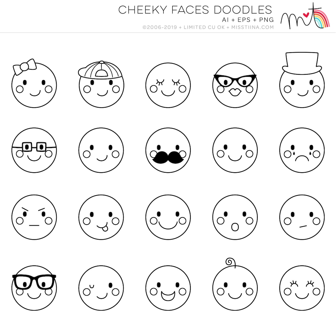 Cheeky Faces Doodles Digital Clipart Clip Art Illustrations Emojis ...