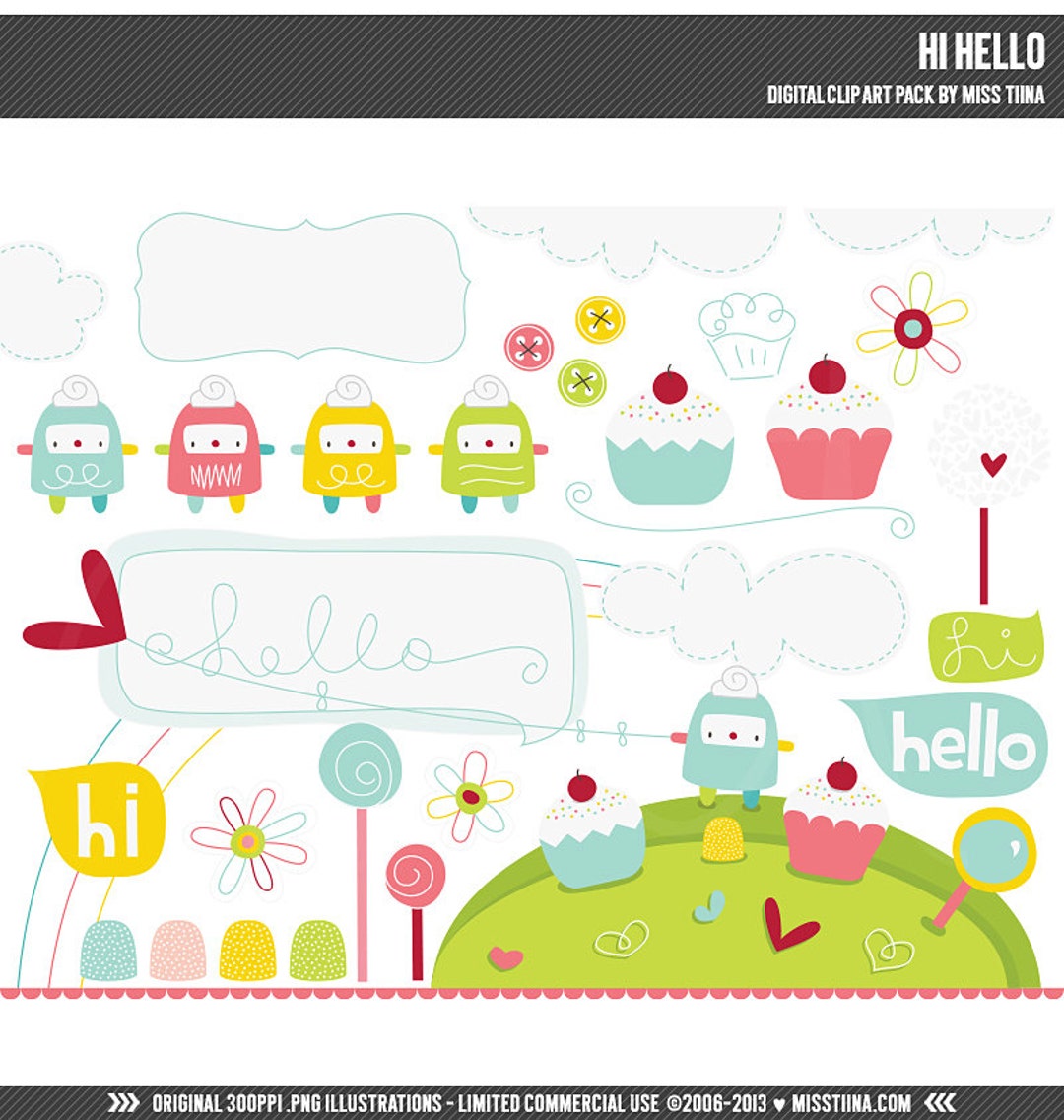 Hi Hello Digital Clipart Clip Art Illustrations - Instant Download ...