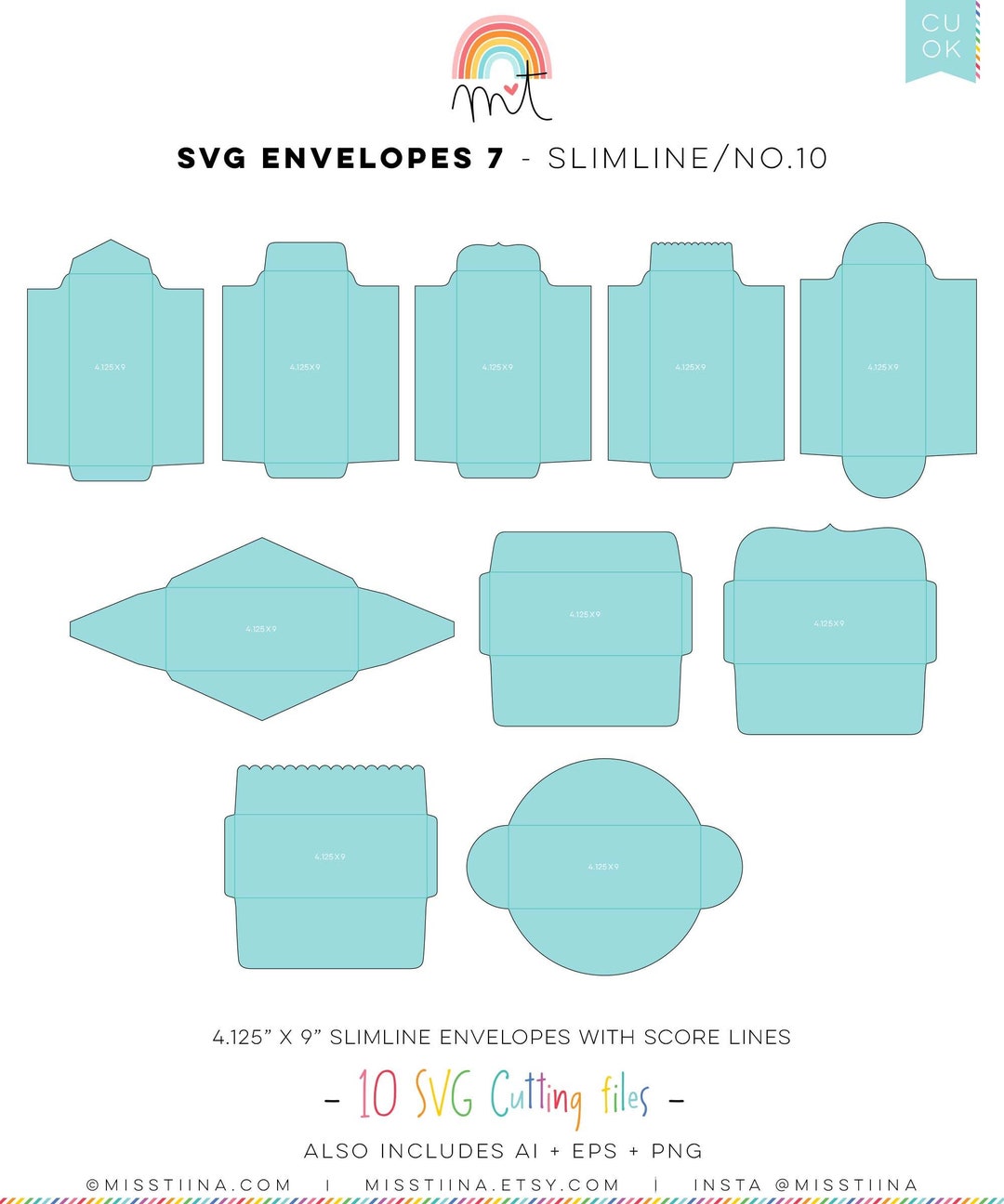 Envelopes 7 Slimline SVG Digital Die Cutting Files With Liners + Cards ...