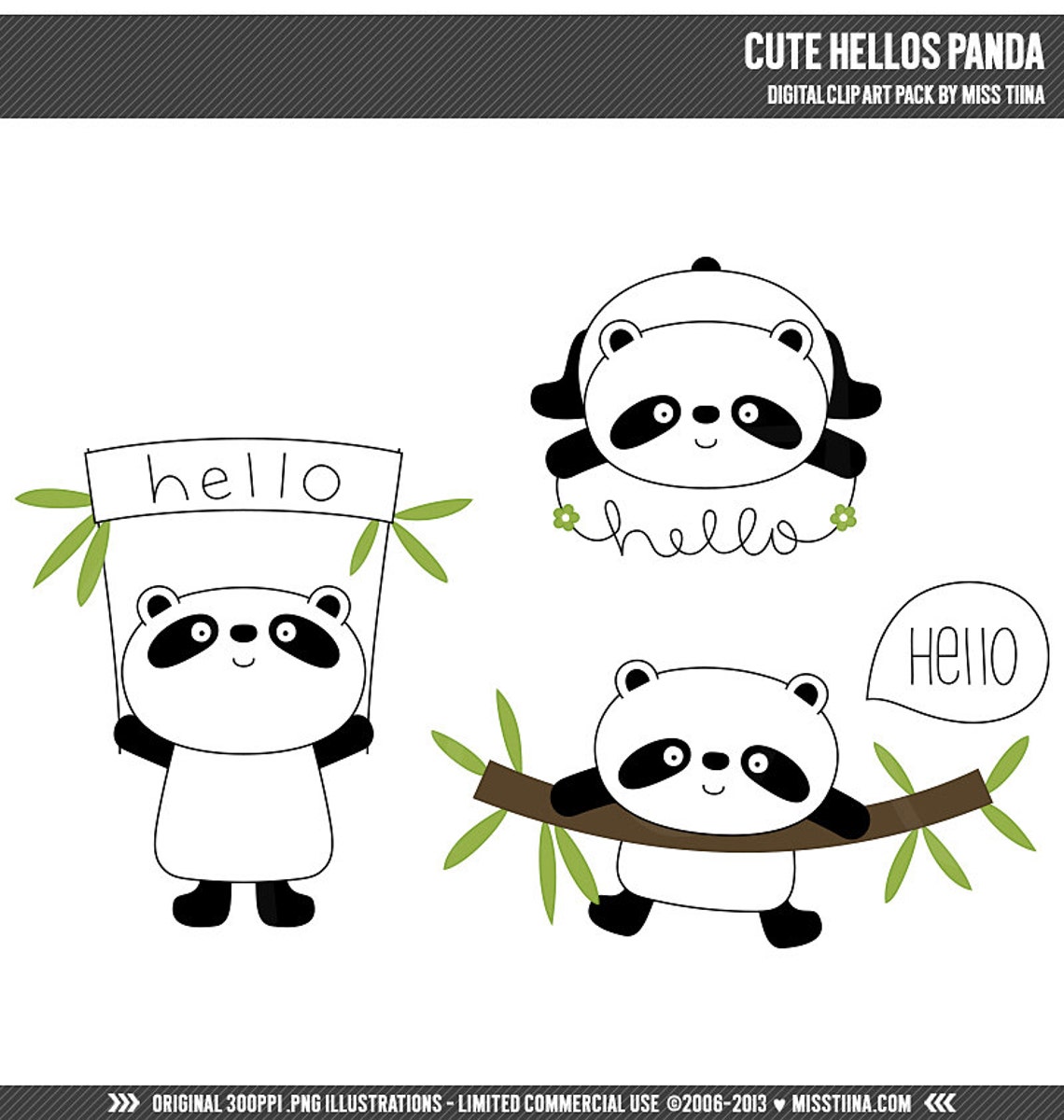 Cute Hellos Panda Digital Clipart Clip Art Illustrations - Etsy