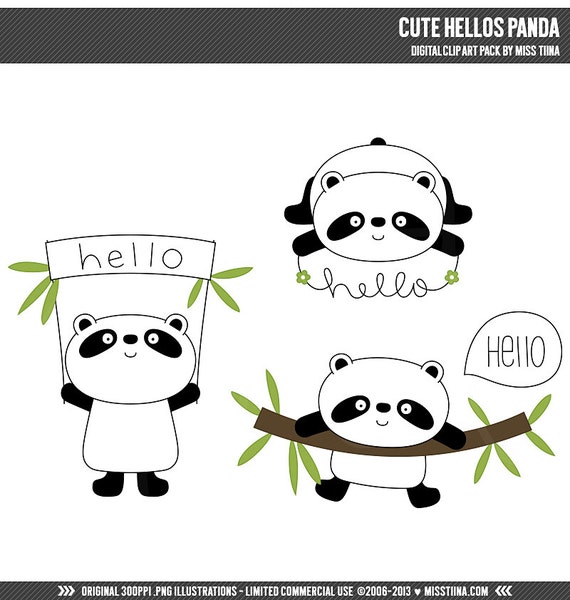 Cute Hellos Panda Digital Clipart Clip Art Illustrations | Etsy