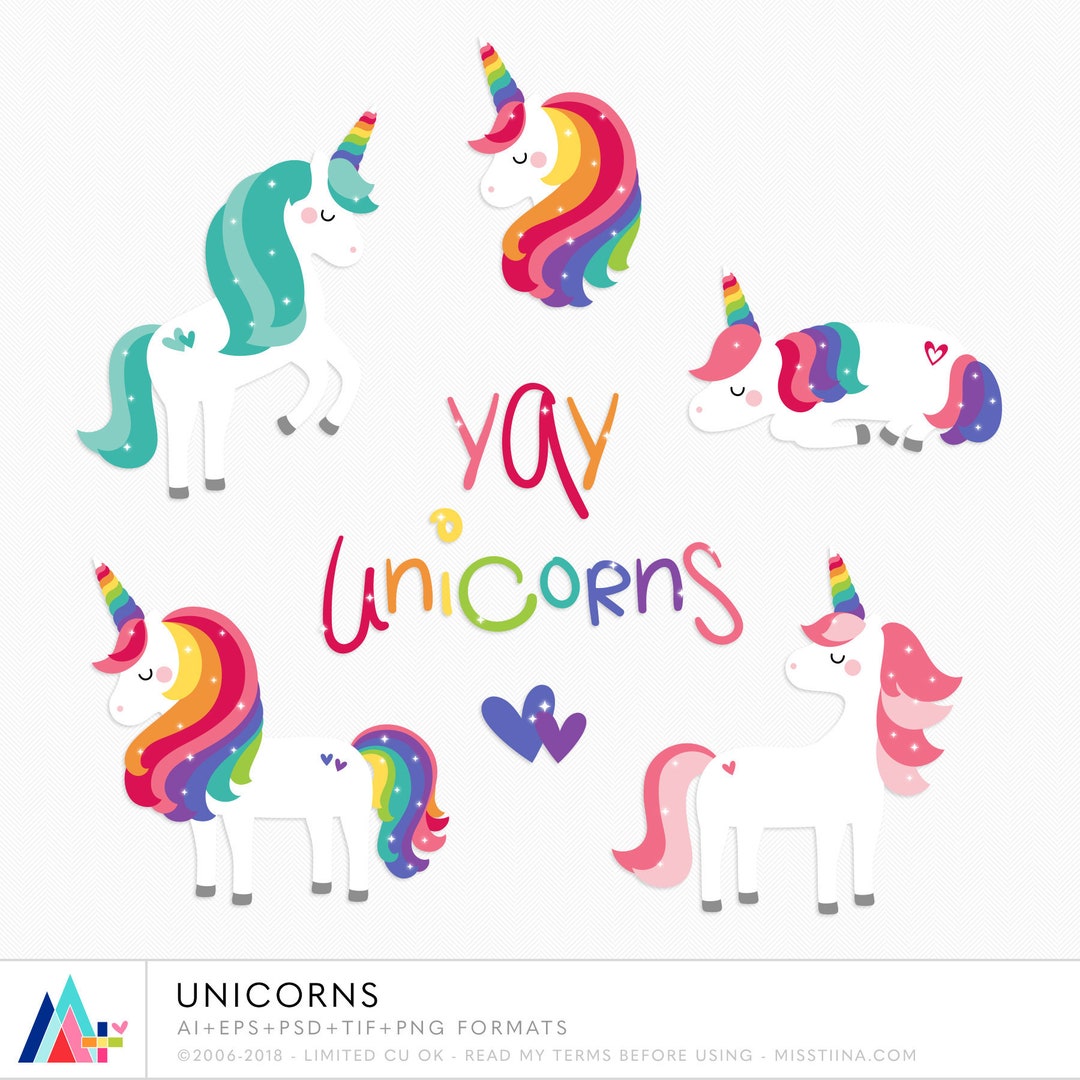 Rainbow Unicorns Digital Clipart Clip Art Illustrations - Instant ...
