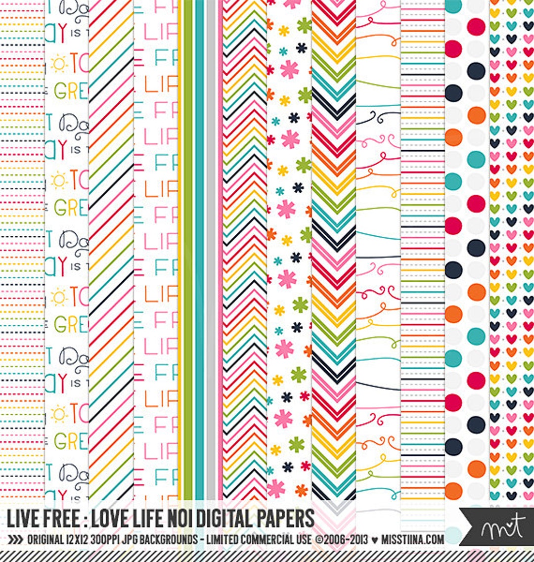 Live Free : Love Life No1 Digital Papers - 12 Patterns for Scrapbooking ...