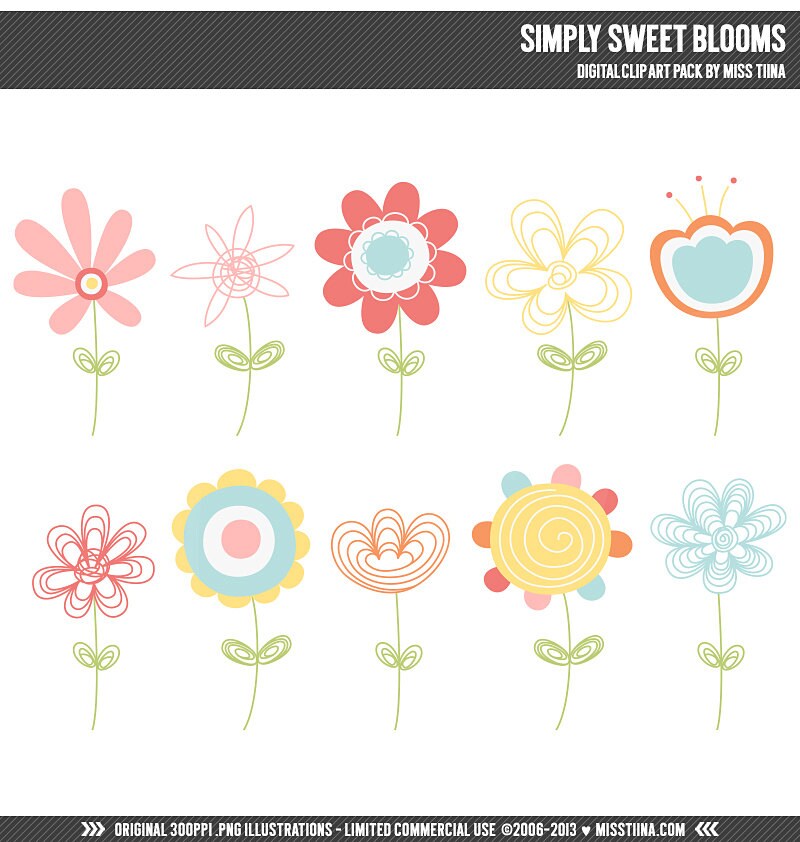 Simply Sweet Blooms Digital Clipart Clip Art Illustrations - Instant ...