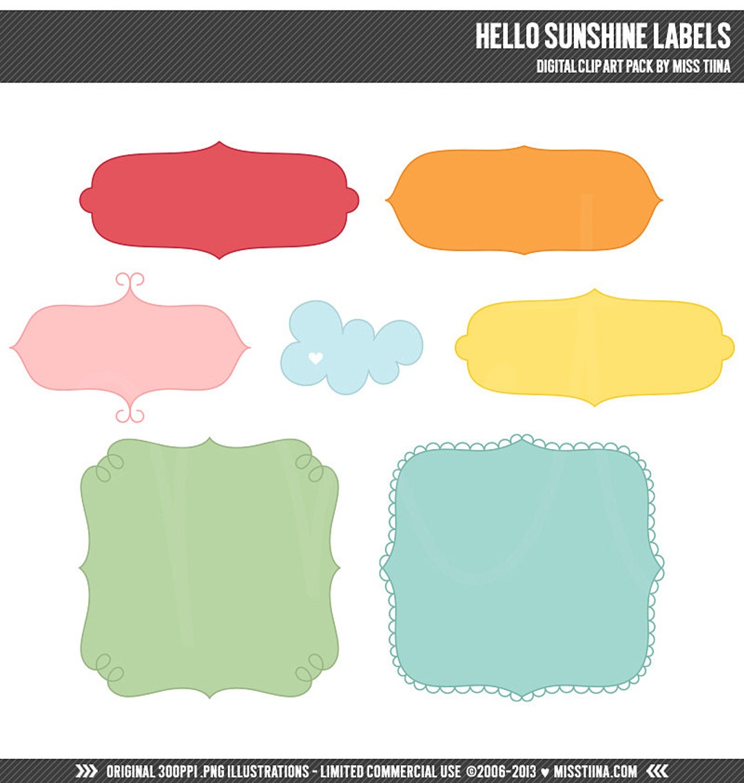 Hello Sunshine Labels Digital Clipart Clip Art Illustrations - Instant ...