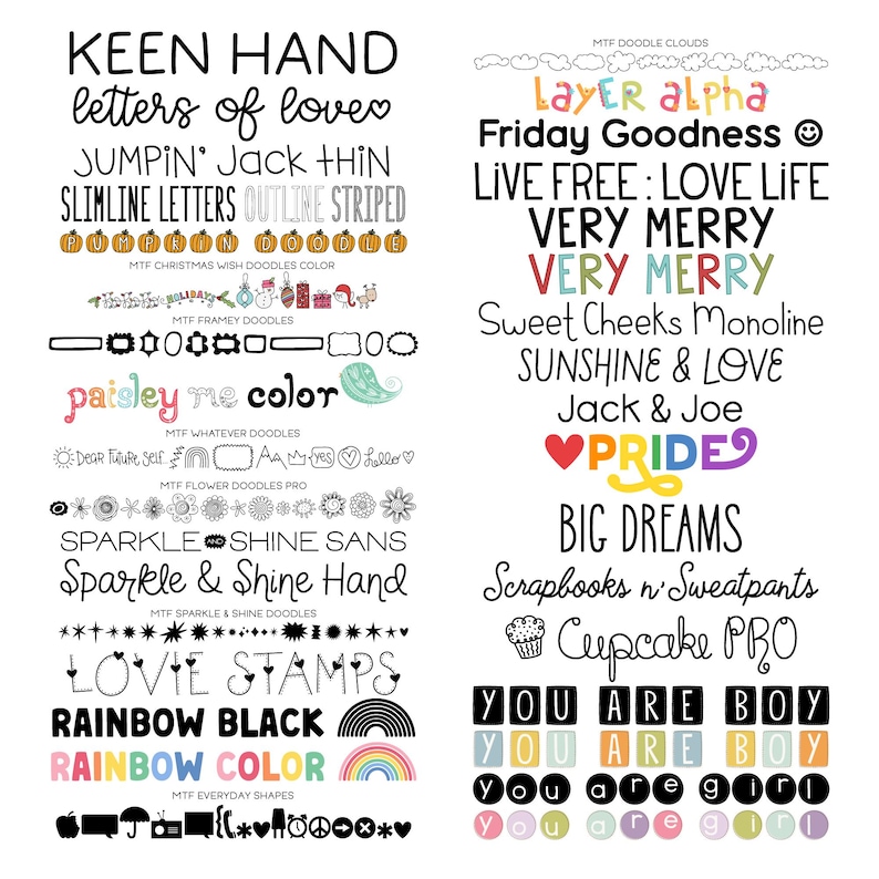230 Fonts Bundle, Planner Fonts, Cricut Fonts, Procreate Fonts, Canva ...