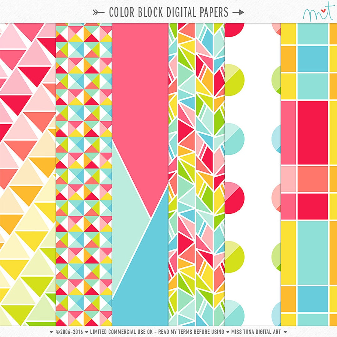 Color Block Digital Papers - 6 Patterns for Scrapbooking, Cards ...