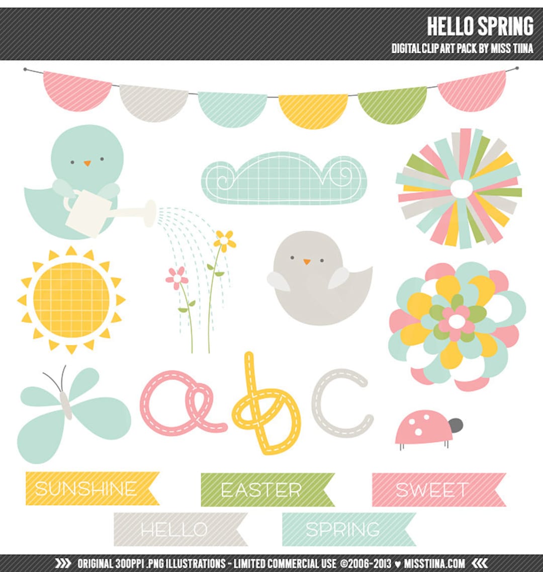 Hello Spring Digital Clipart Clip Art Alphabet Illustrations - Instant ...