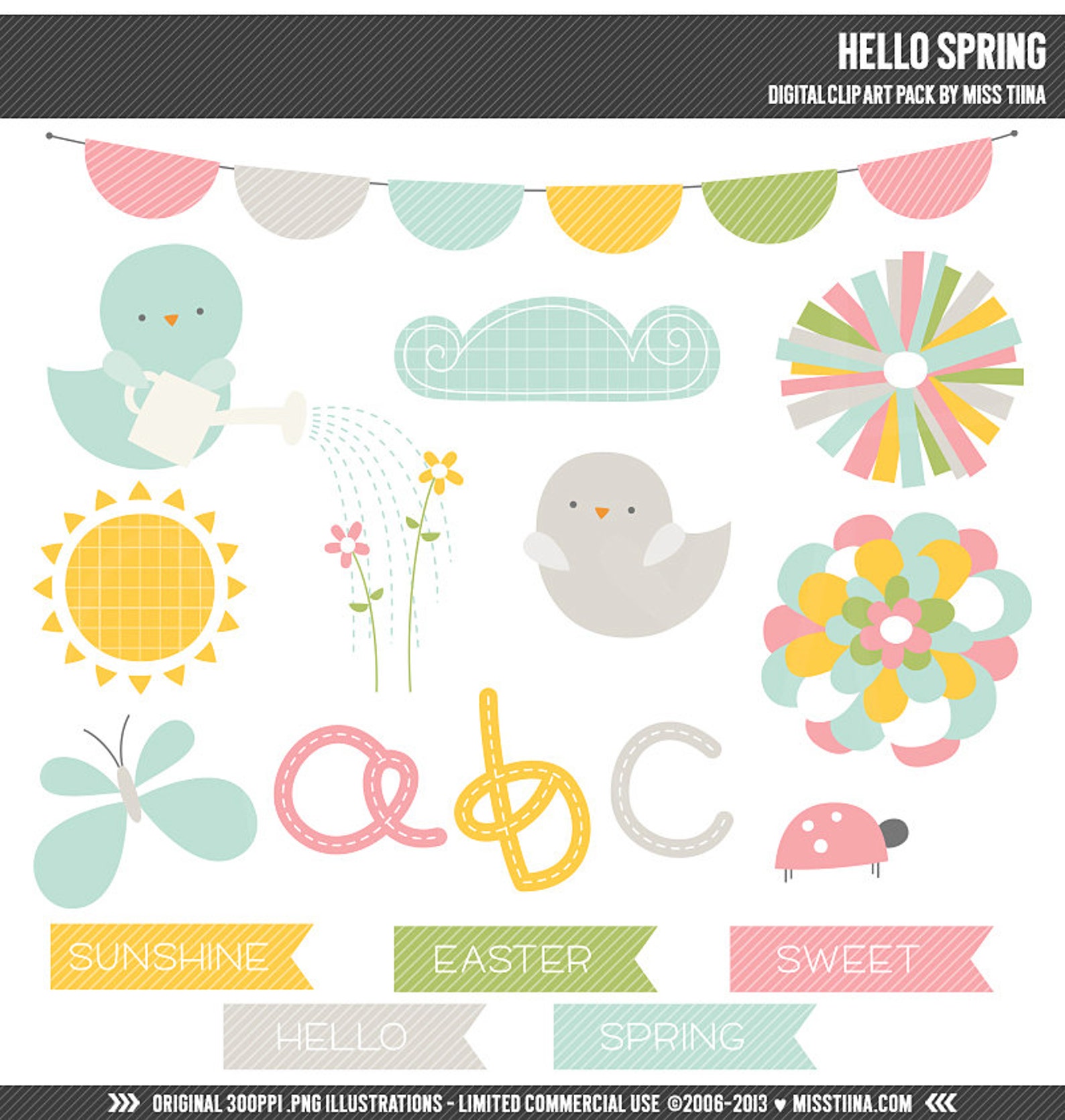 Hello Spring Digital Clipart Clip Art Alphabet Illustrations | Etsy
