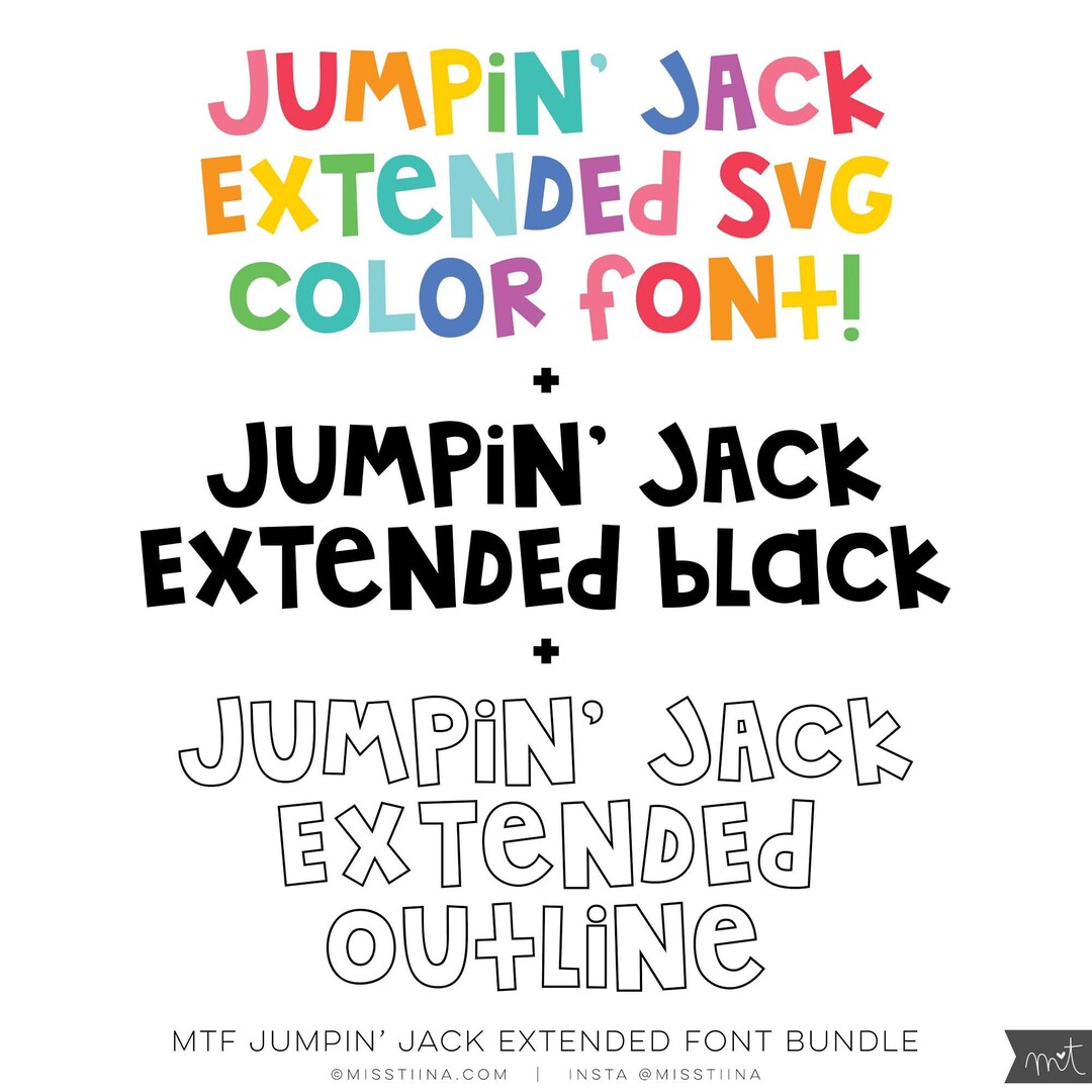BUNDLE: MTF Jumpin' Jack SVG Color, Black, Outline Font Open Type ...