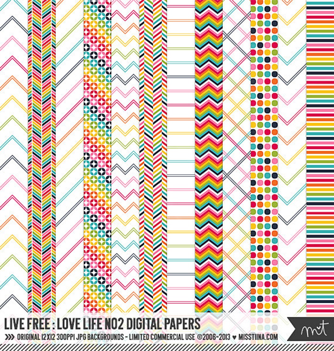 Live Free : Love Life No2 Digital Papers - 12 Patterns for Scrapbooking ...