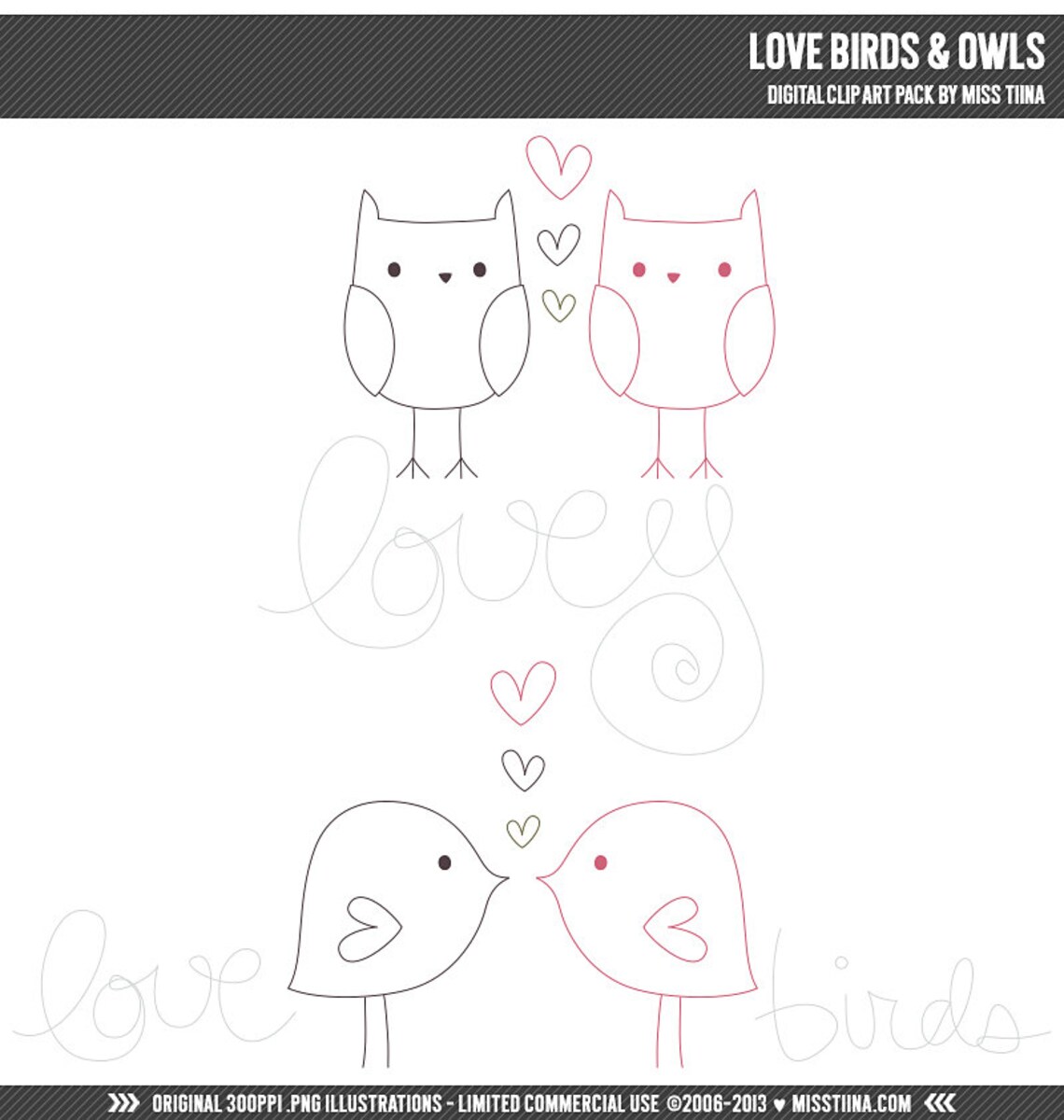 Love Birds & Owls Digital Clipart Clip Art Illustrations - Etsy