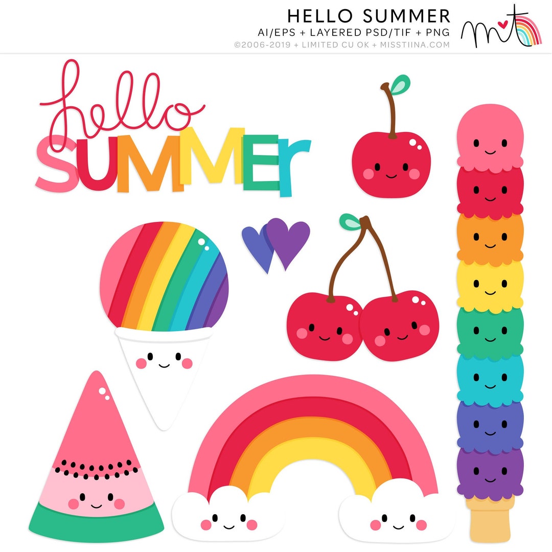 Hello Summer Digital Clipart Clip Art Illustrations - Instant Download ...