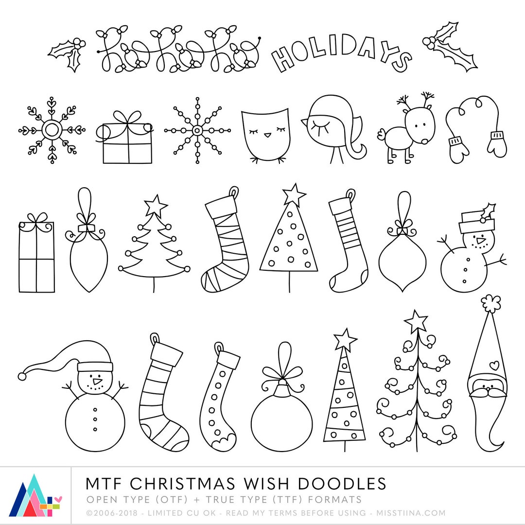 MTF Christmas Wish Doodles Miss Tiina Fonts Open Type .OTF True Type ...