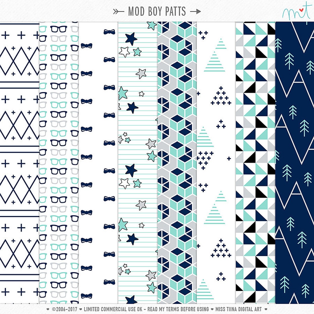 Mod Boy Patts Digital Papers - 8 Patterns for Scrapbooking, Cards ...