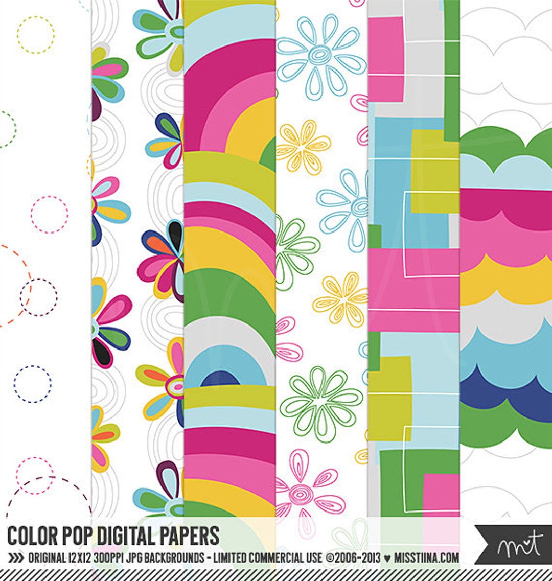 Color Pop Digital Papers - 6 Patterns for Scrapbooking, Cards ...