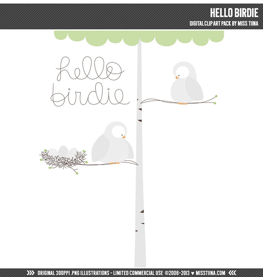 Hello Birdie Digital Clipart Clip Art Illustrations - Instant Download ...