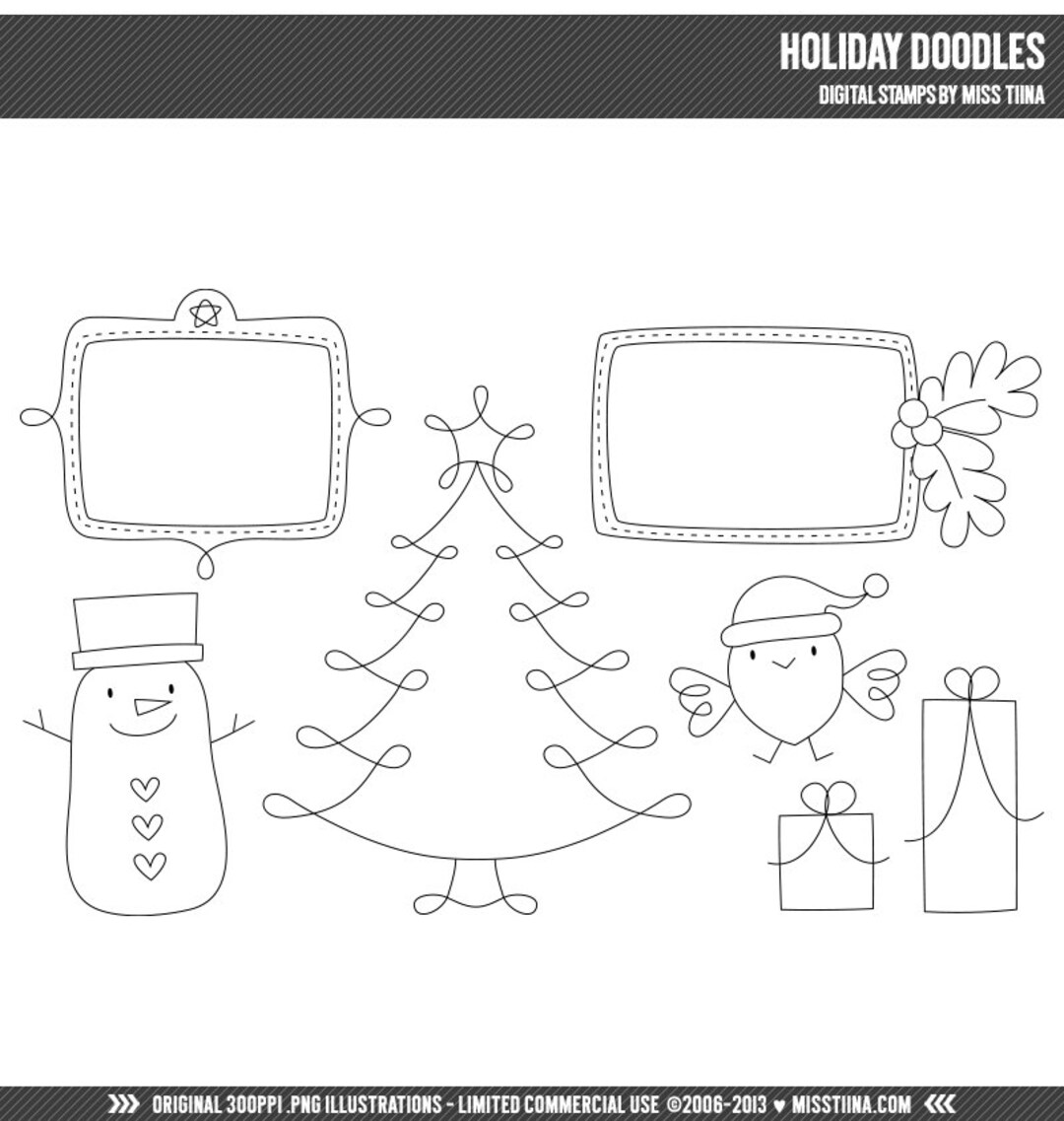 Holiday Doodles Digital Stamps Clipart Clip Art Illustrations - Instant ...