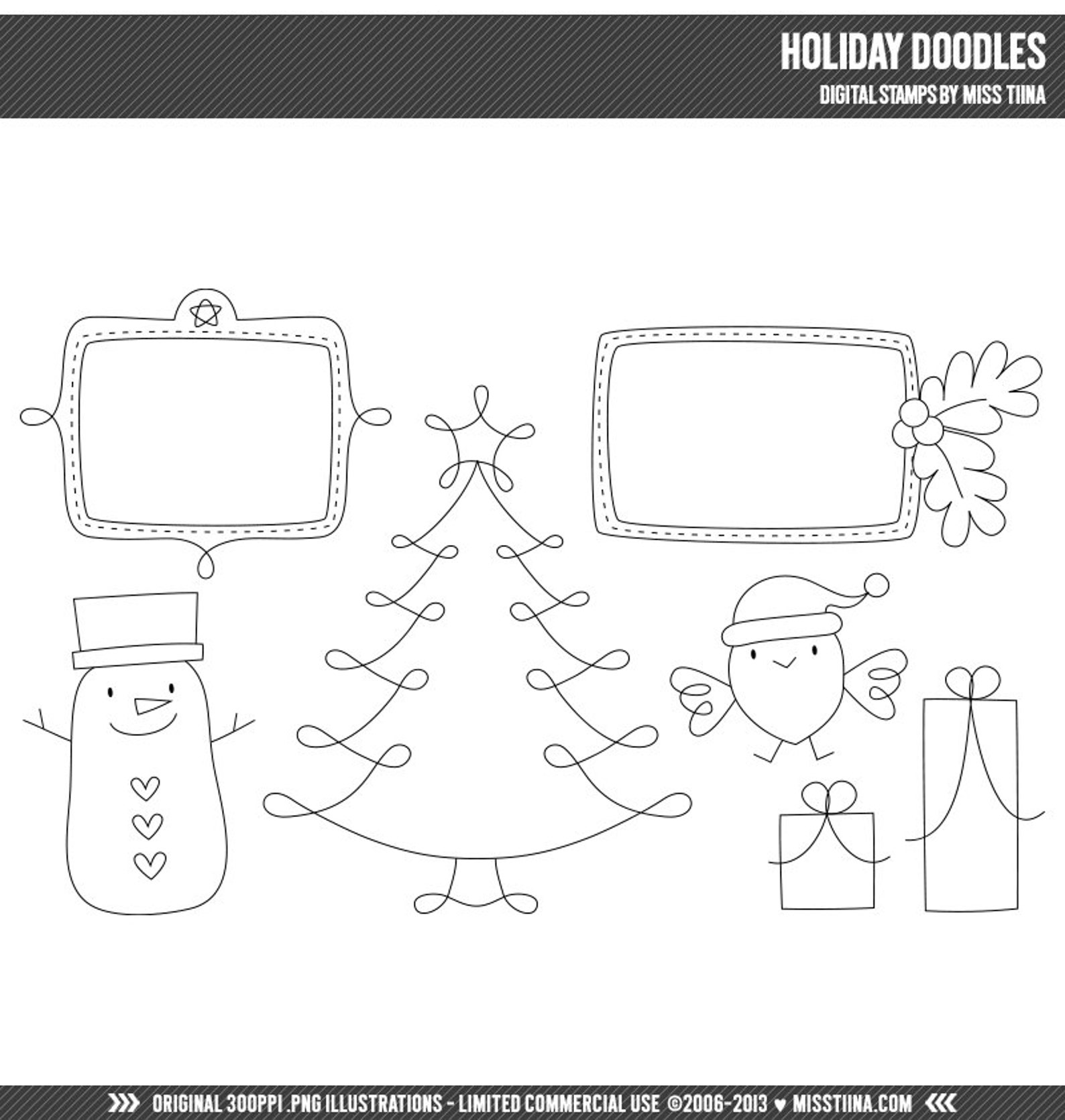 Holiday Doodles Digital Stamps Clipart Clip Art Illustrations | Etsy