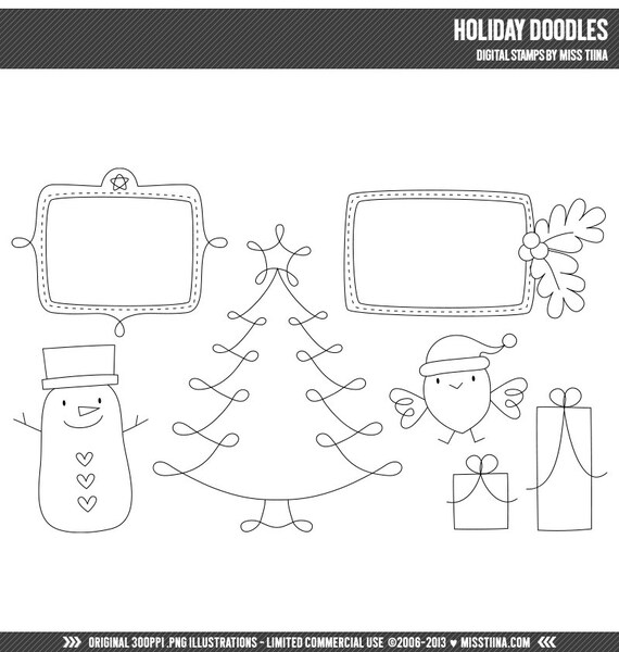 Holiday Doodles Digital Stamps Clipart Clip Art Illustrations | Etsy
