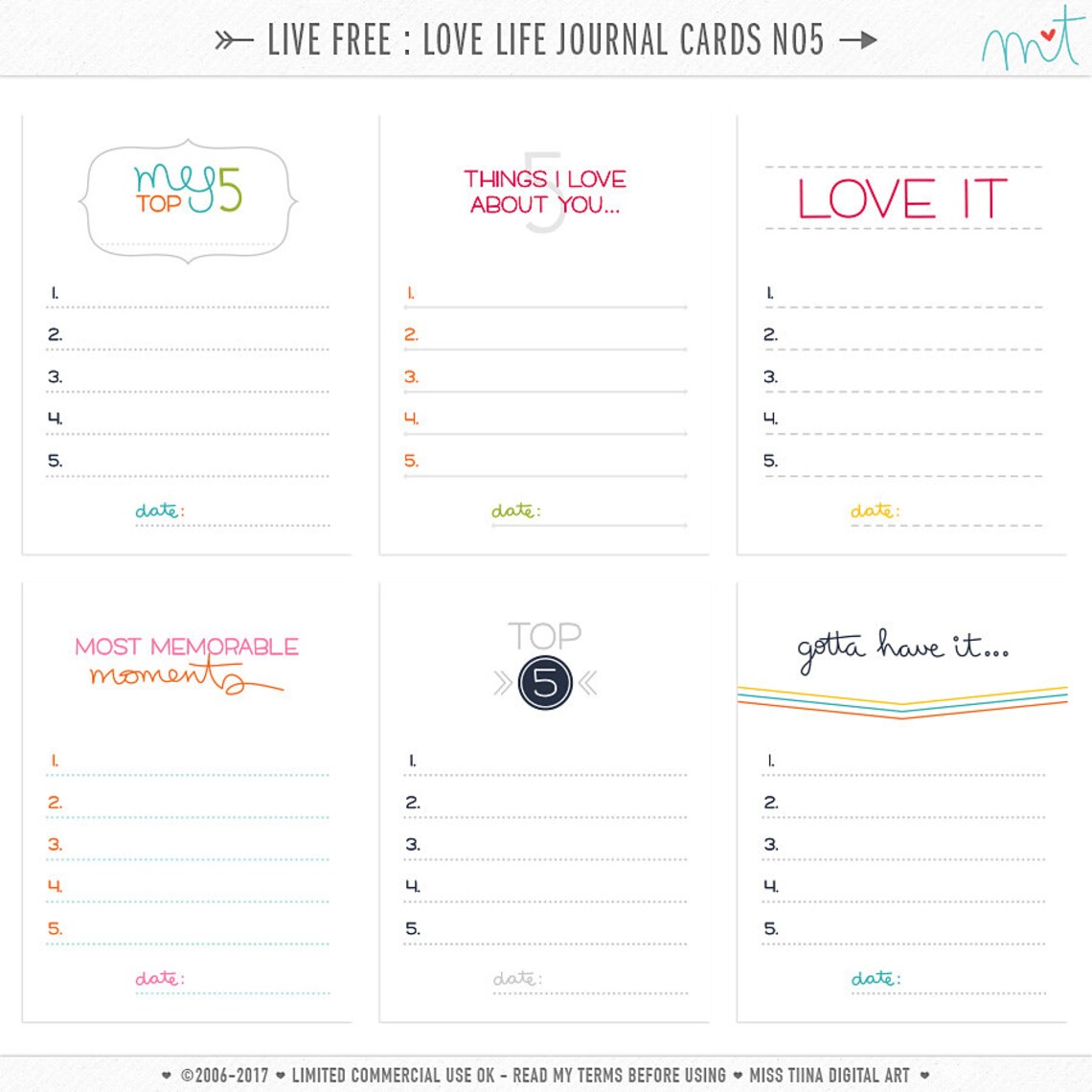Live Free : Love Life 5 Digital Journal Cards - 3x4 4x6 Project Life ...