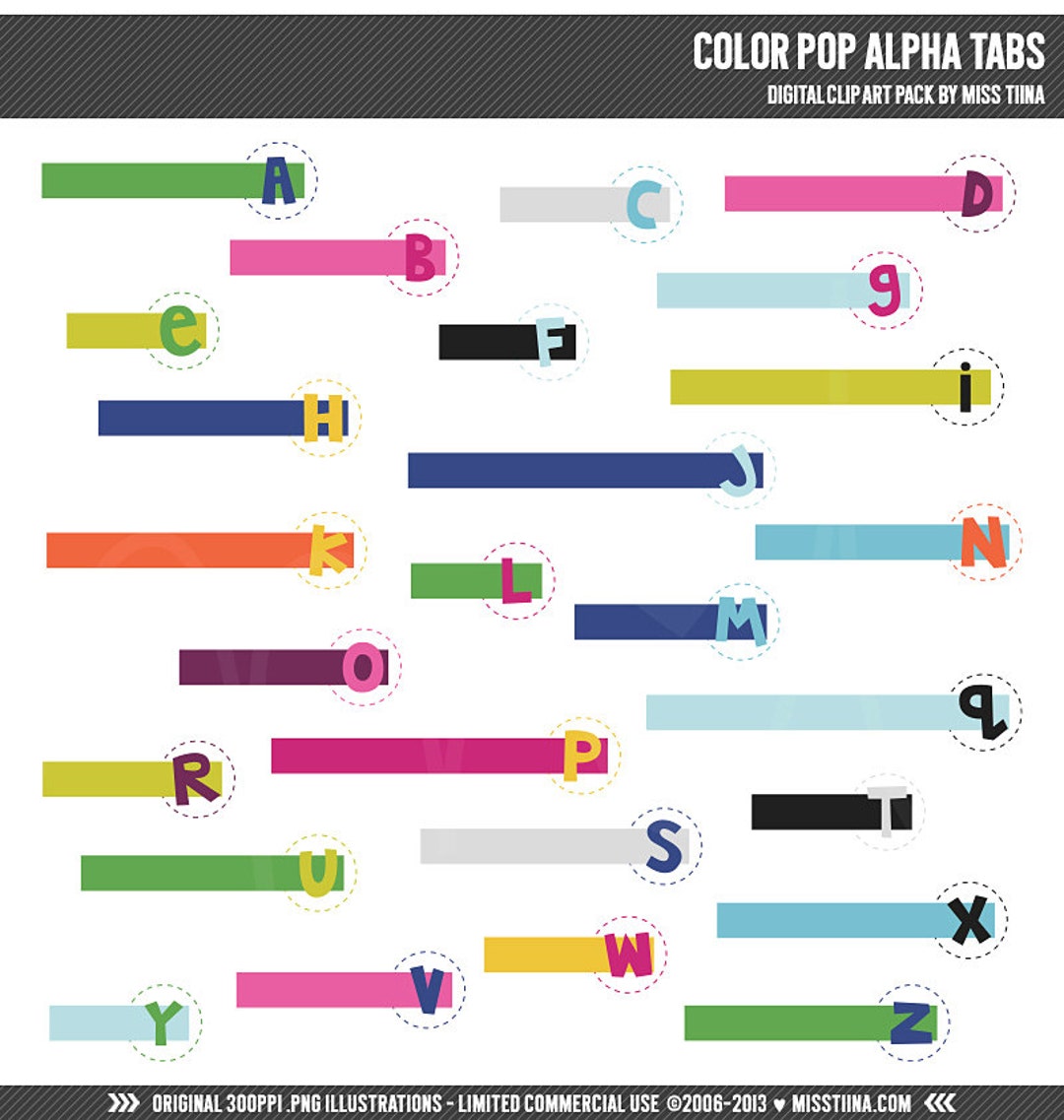 Color Pop Alphabet Tabs Digital Clipart Clip Art Illustrations ...
