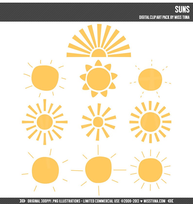 Suns Digital Clipart Clip Art Illustrations Instant Download - Etsy