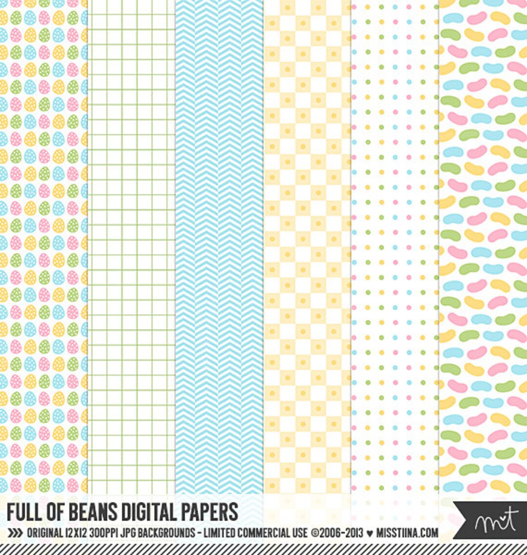 Full of Beans Digital Papers - 6 Patterns for Scrapbooking, Cards ...
