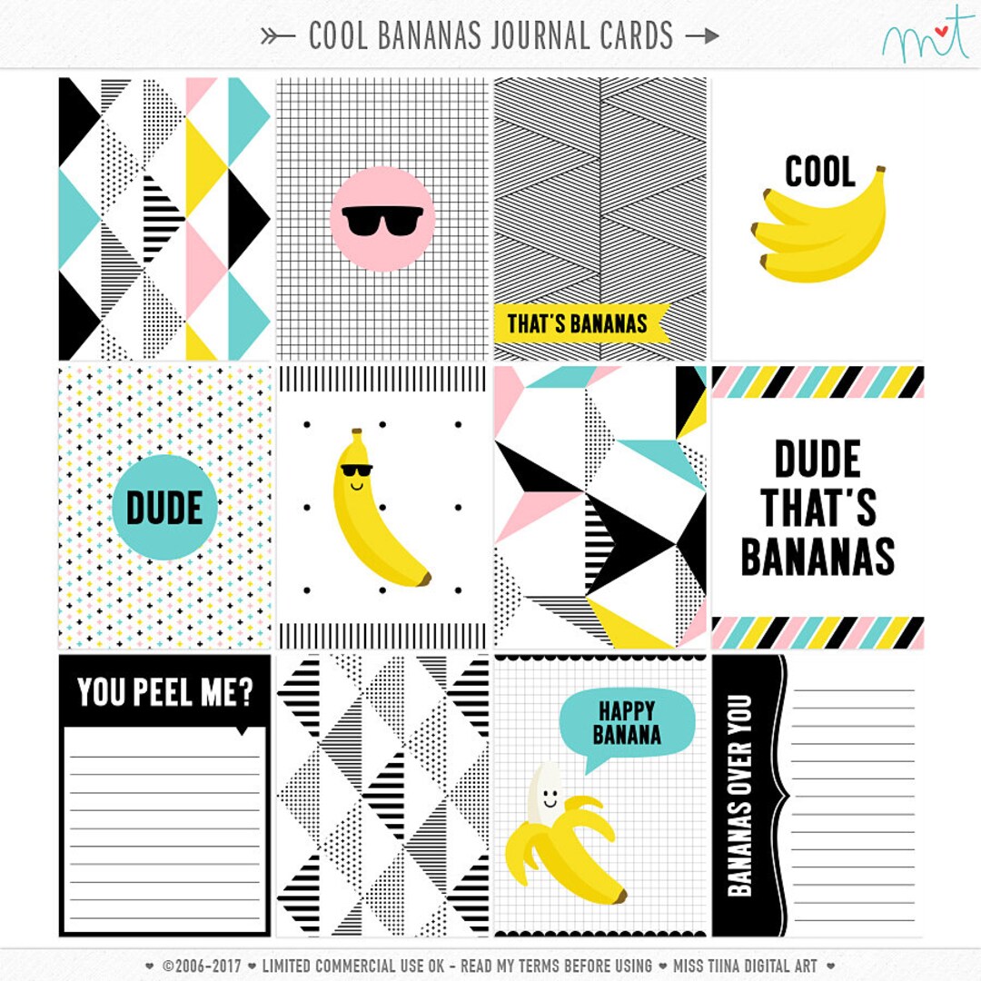 Cool Bananas Digital Journal Cards - 3x4 Project Life Inspired ...